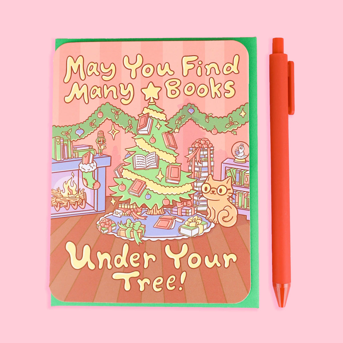 Books Under Your Tree, Christmas, Reader, Card with Envelope – oshoppu