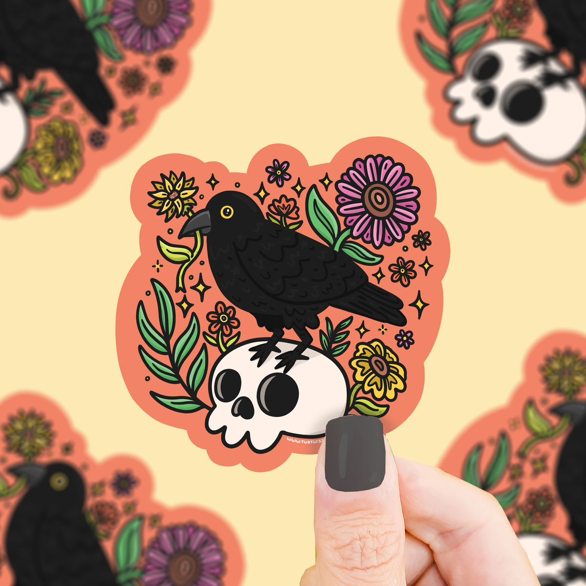 Crow and Skull, Halloween, Spooky, Cute, Vinyl Sticker | oshoppu