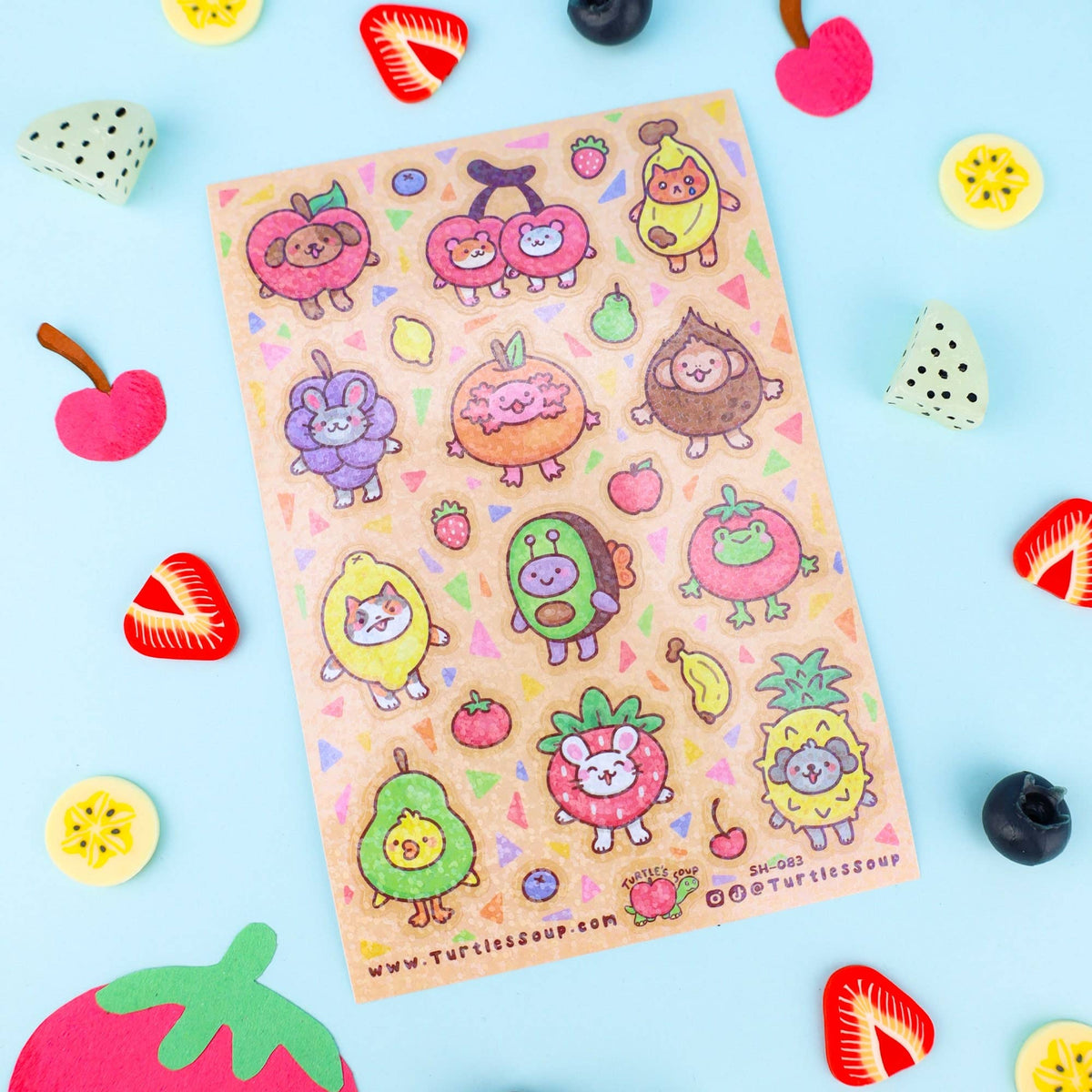 Fruit Friends | Animals | Funny | Cute | Sticker Sheet | oshoppu